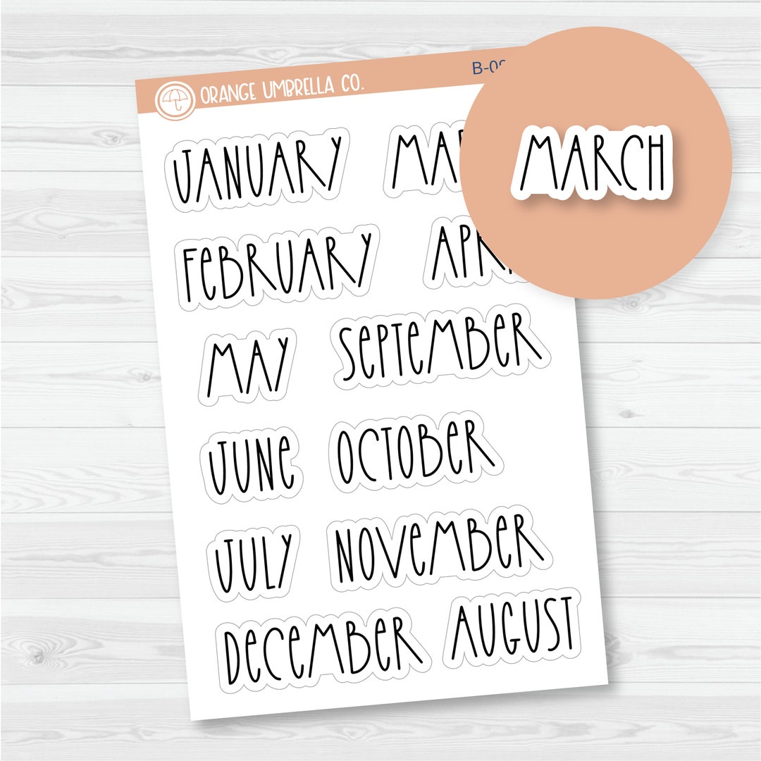 Month Name Mini Script Planner Stickers - 7x9 Plum & A5 Makse Monthly ...