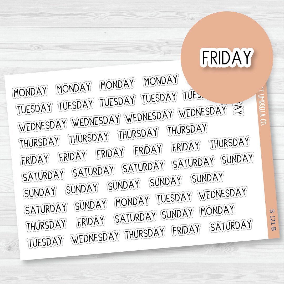 Days of the Week Planner Stickers | Script Weekday Headers | B-121 - Etsy