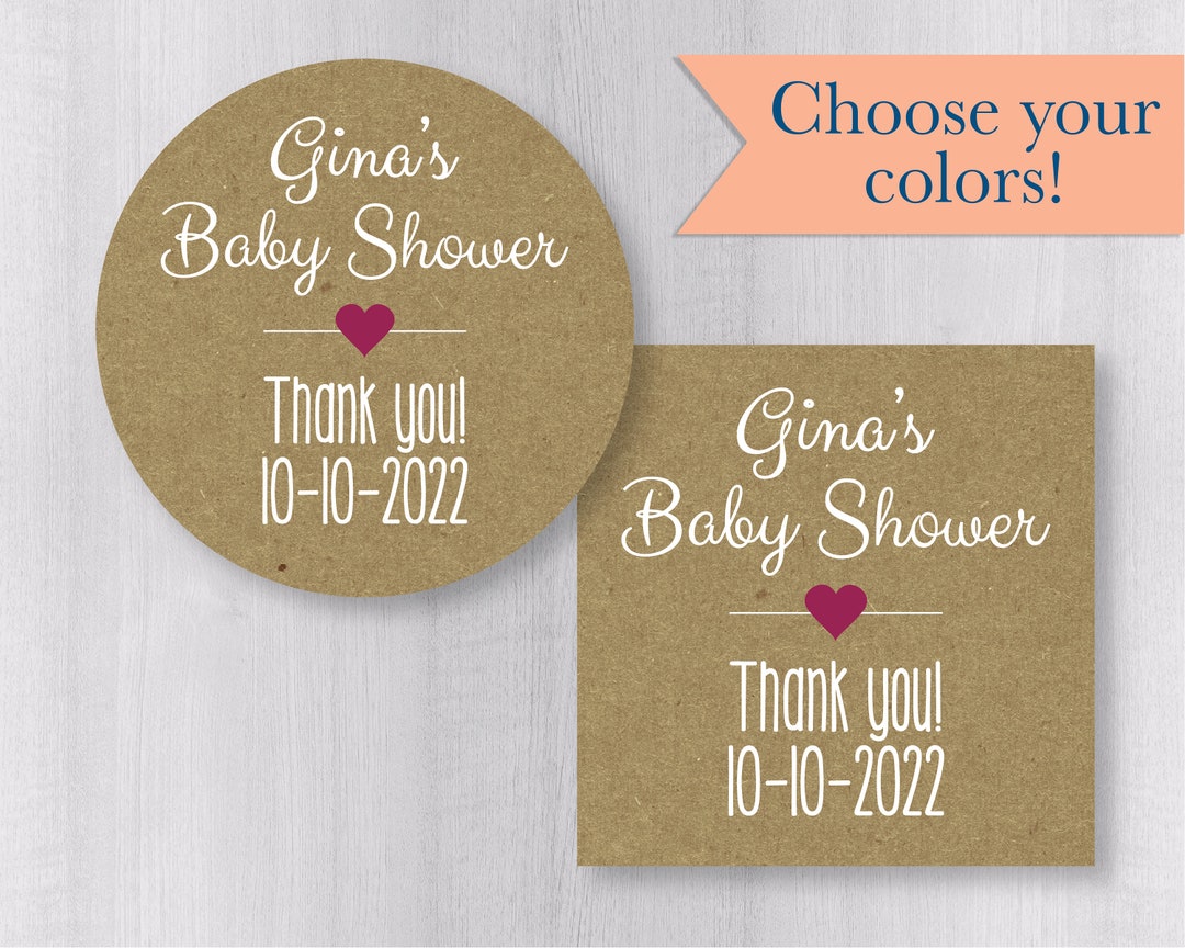 Baby Shower Stickers, Baby Shower Labels, Brown Paper Stickers, Kraft ...