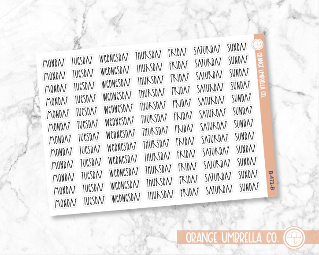 Day of the Week Header Script Planner Stickers F12 Print - Etsy