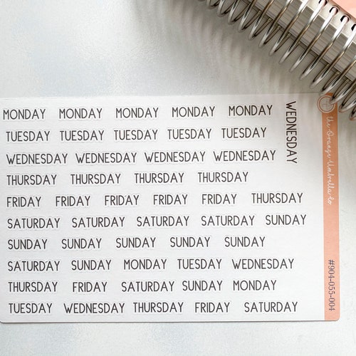 Days of the Week Script Planner Stickers | Etsy