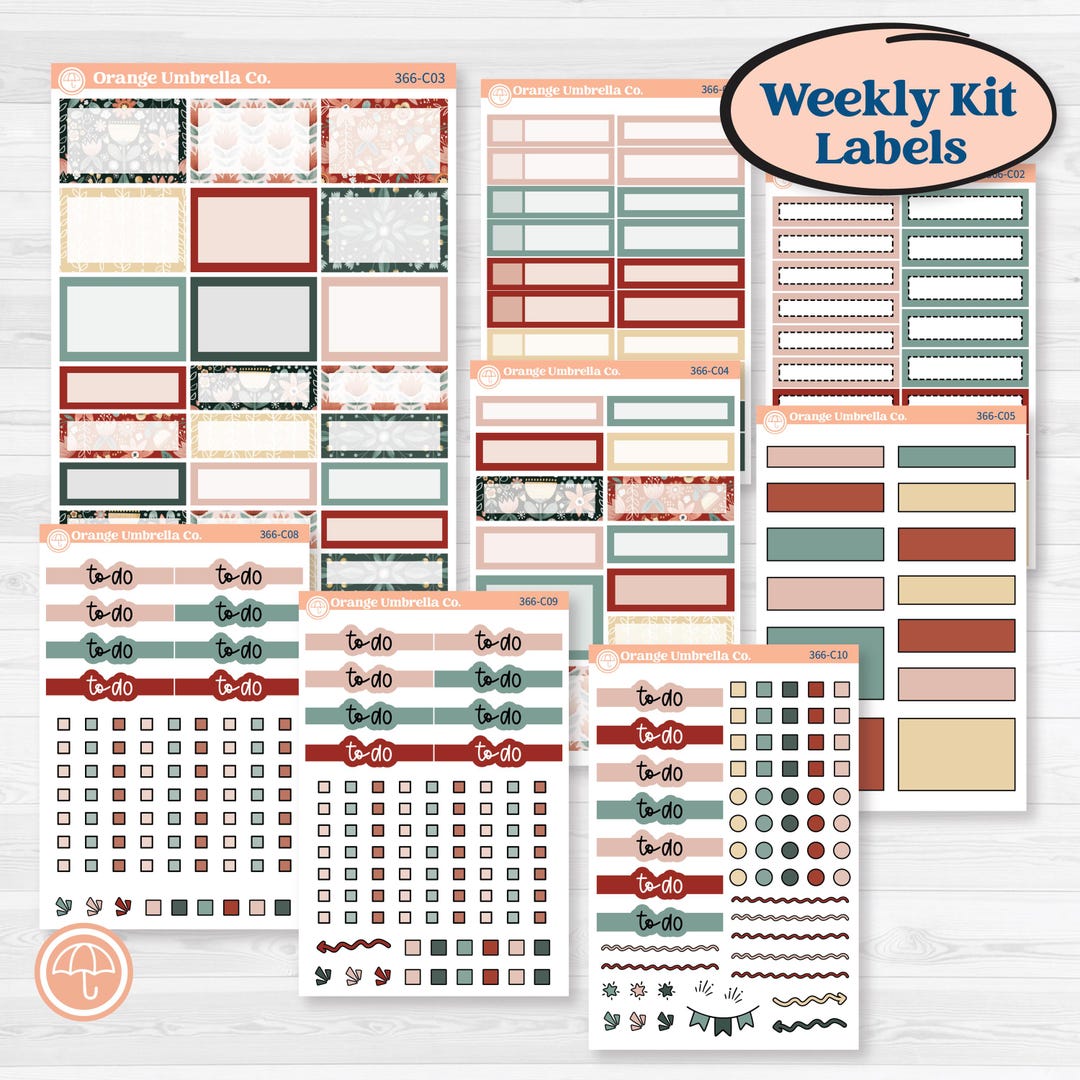 Red Floral Kit | Weekly Add-on Labels Planner Kit Stickers | Charming ...