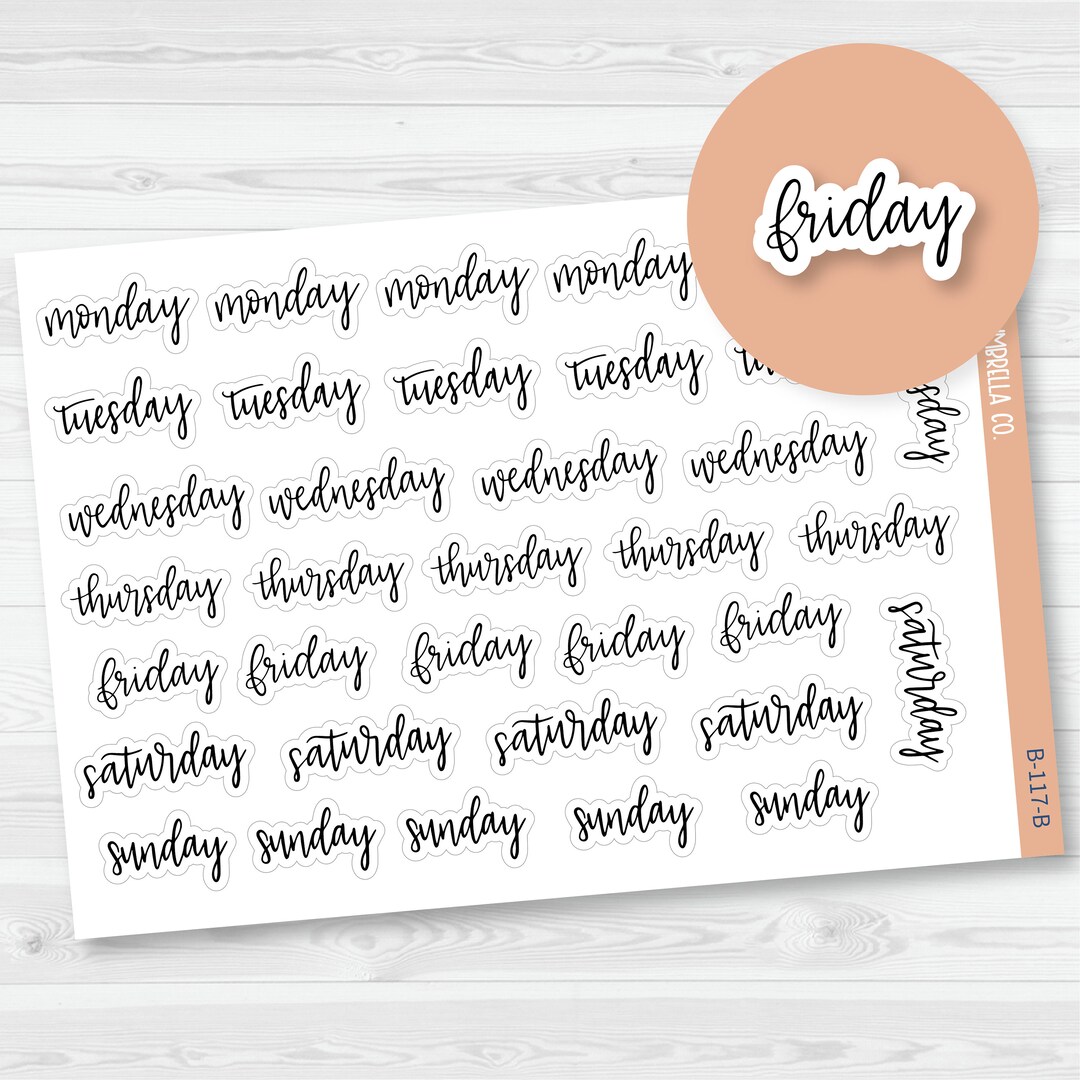Days of the Week Stickers | Script Planner Headers | F7 | B-117-B - Etsy