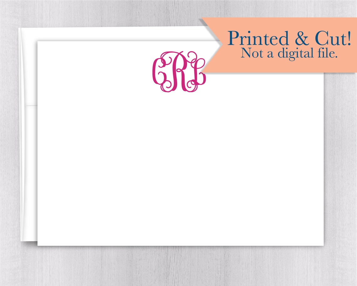 Monogrammed Note Cards 12pk Personalized Flat Note Cards | Etsy