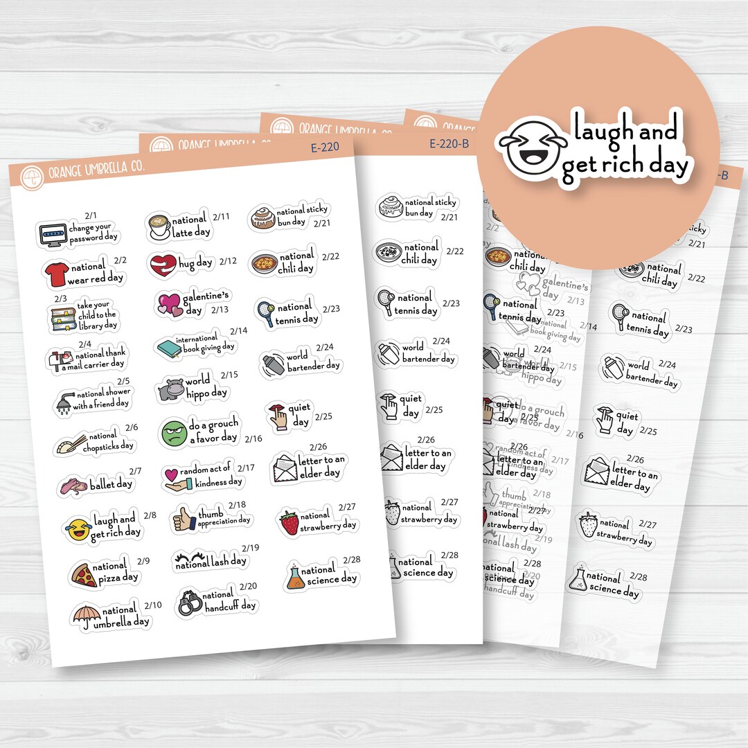 February Wacky Holidays Mini Script Planner Stickers | F16 | E-220 - Etsy