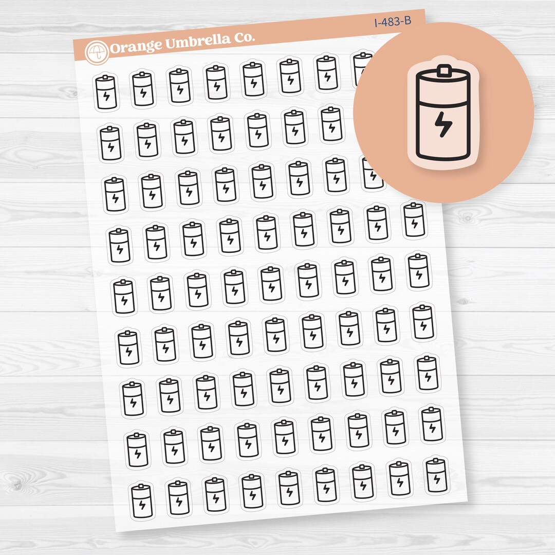 Hand Doodled Battery Icon; Recharge Planner Stickers | Clear Matte | I ...