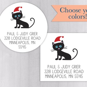 Christmas Address Stickers, Santa Hat Cat Return Address Labels, Cat ...