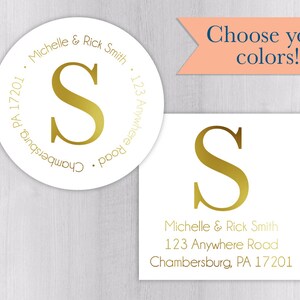Foiled Return Address Label, Monogram Return Address Sticker, Round ...