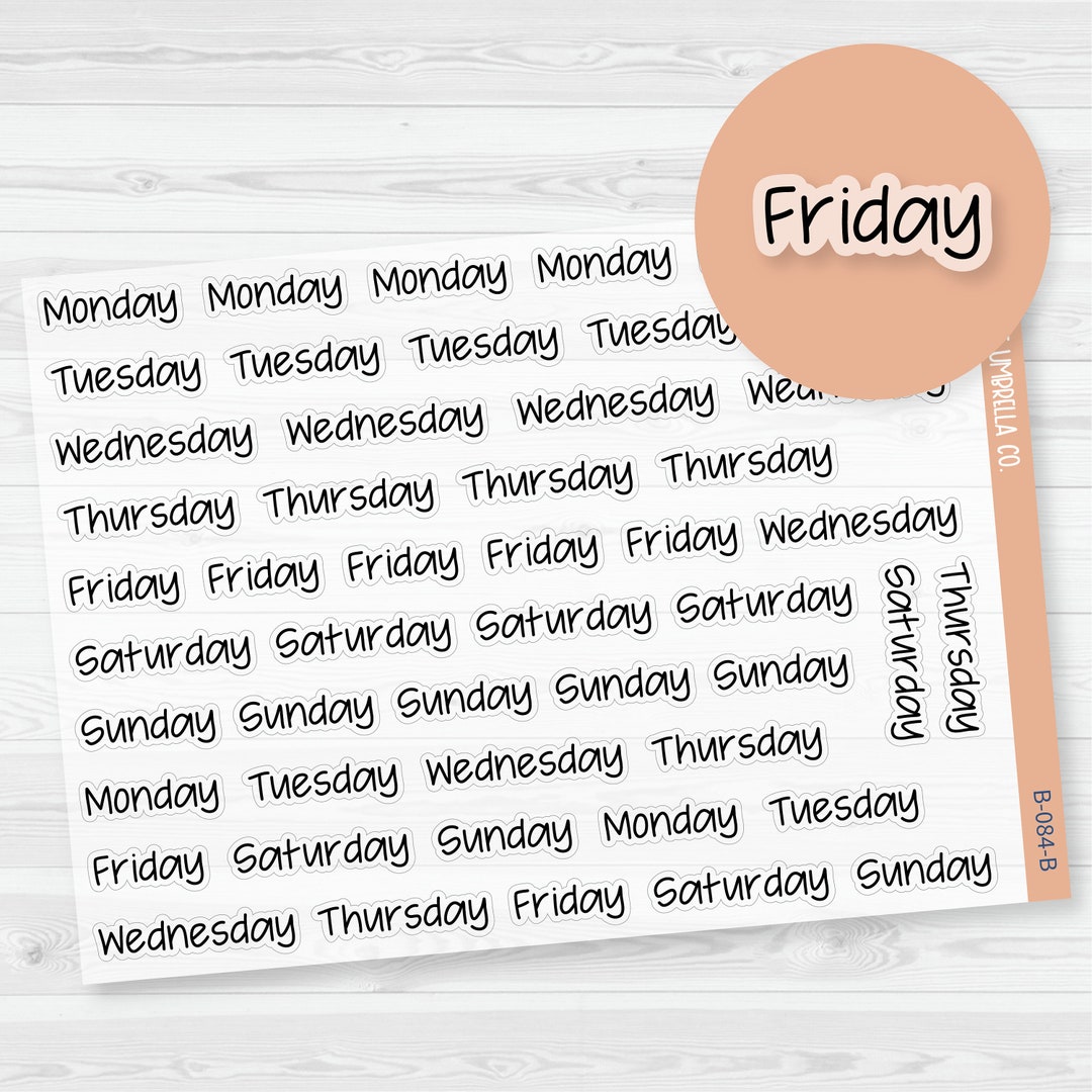 Day of the Week Header Jen Plans Script Planner Stickers FJP Clear ...