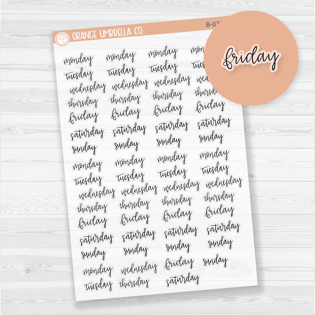 Days of the Week Header Script Planner Stickers | Clear Matte F7 | B ...