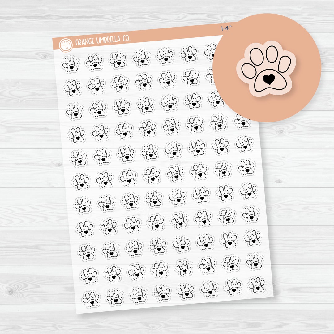 Hand Doodled Paw Print Icon Planner Stickers | Clear Matte Vet Groomer ...