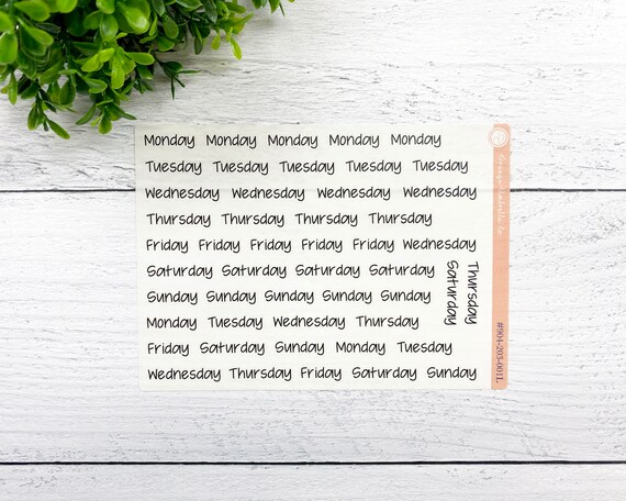 Day of the Week Header Jen Plans Script Planner Stickers and - Etsy