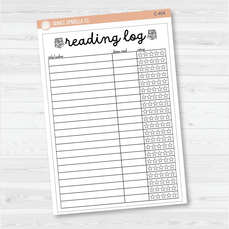 Reading Log With Ratings Tracker Full Page Dashboard | A5 & 7x9 Size ...