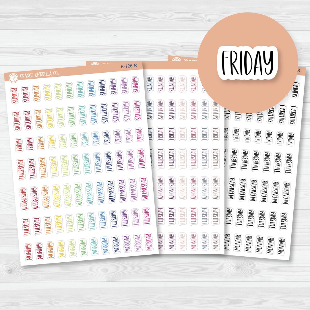 Days of the Week Header Planner Stickers | F13 | B-726 - Etsy