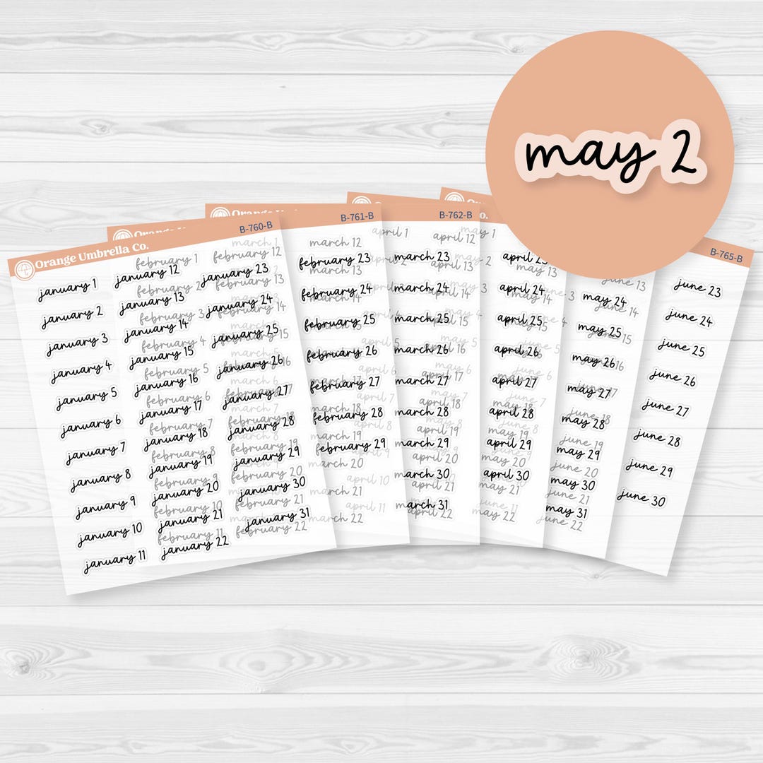 Dates of the Month Planner Stickers and Labels | FC17 Script Clear ...