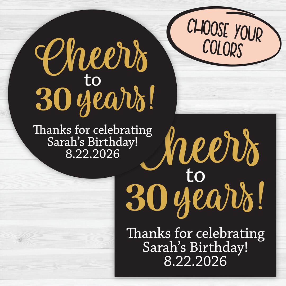 Cheers to 30 Years! Stickers | Pick Your Year Birthday Stickers ...