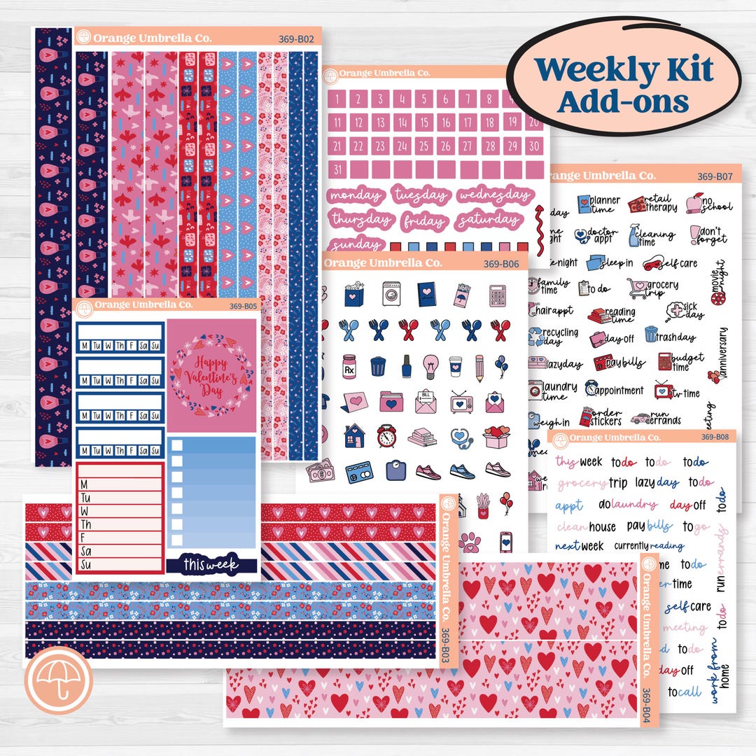 Valentine’s Day Heart Kit | Weekly Add-on Planner Kit Stickers ...