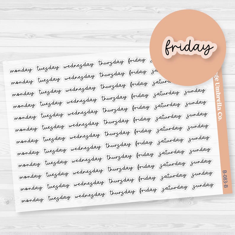 Day of the Week Stickers | Script Planner Headers | 17 Script Clear ...