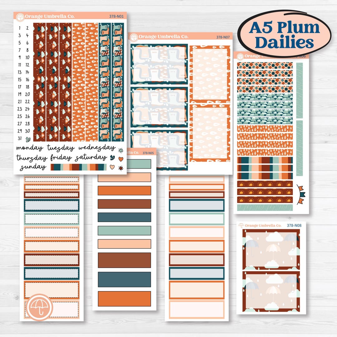 Rainy Day April Kit | A5 Plum Daily Planner Kit Stickers | Sun Showers ...