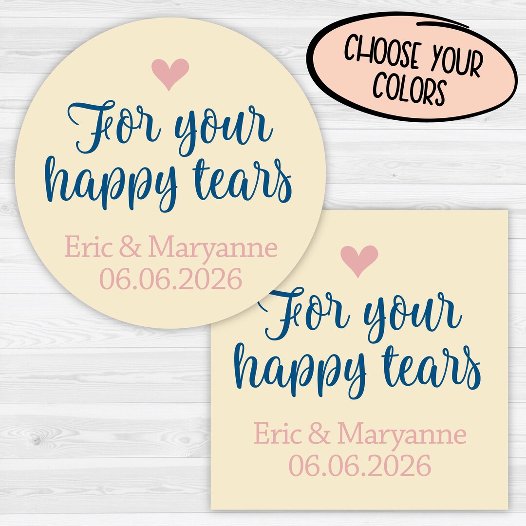 For Your Happy Tears Stickers | Wedding Tissue Favor Stickers | Wedding ...