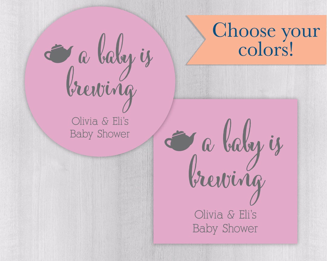 A Baby is Brewing Sticker, Colorful Baby Shower Favor Sticker, Coffee ...