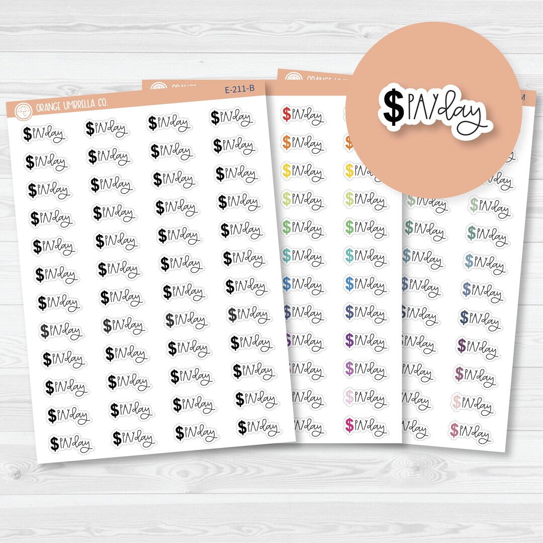 Pay Day Dollar Sign Icon Script Planner Stickers | E-211 - Etsy