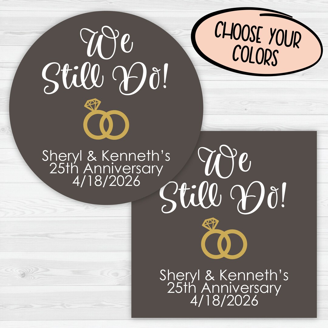 We Still Do! Personalized Vow Renewal Stickers | Color Background ...