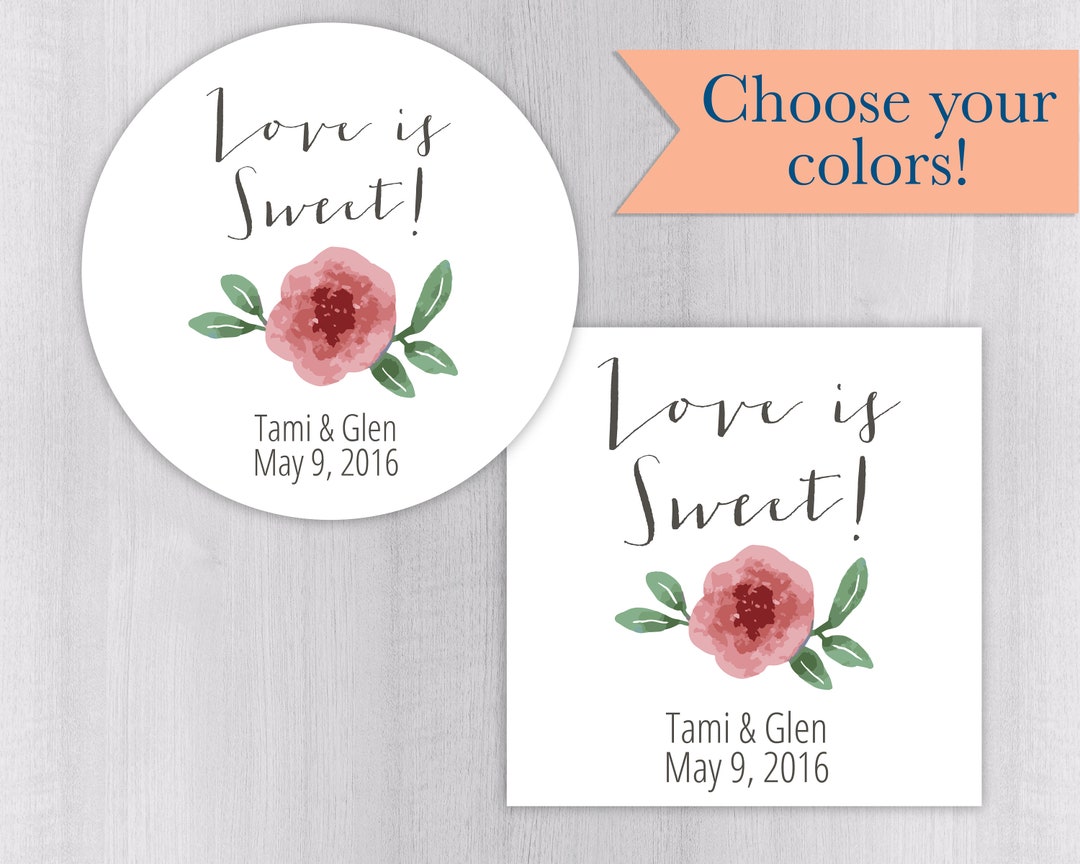Love is Sweet, Wedding Favor Sticker, Floral Wedding Stickers, Flower ...
