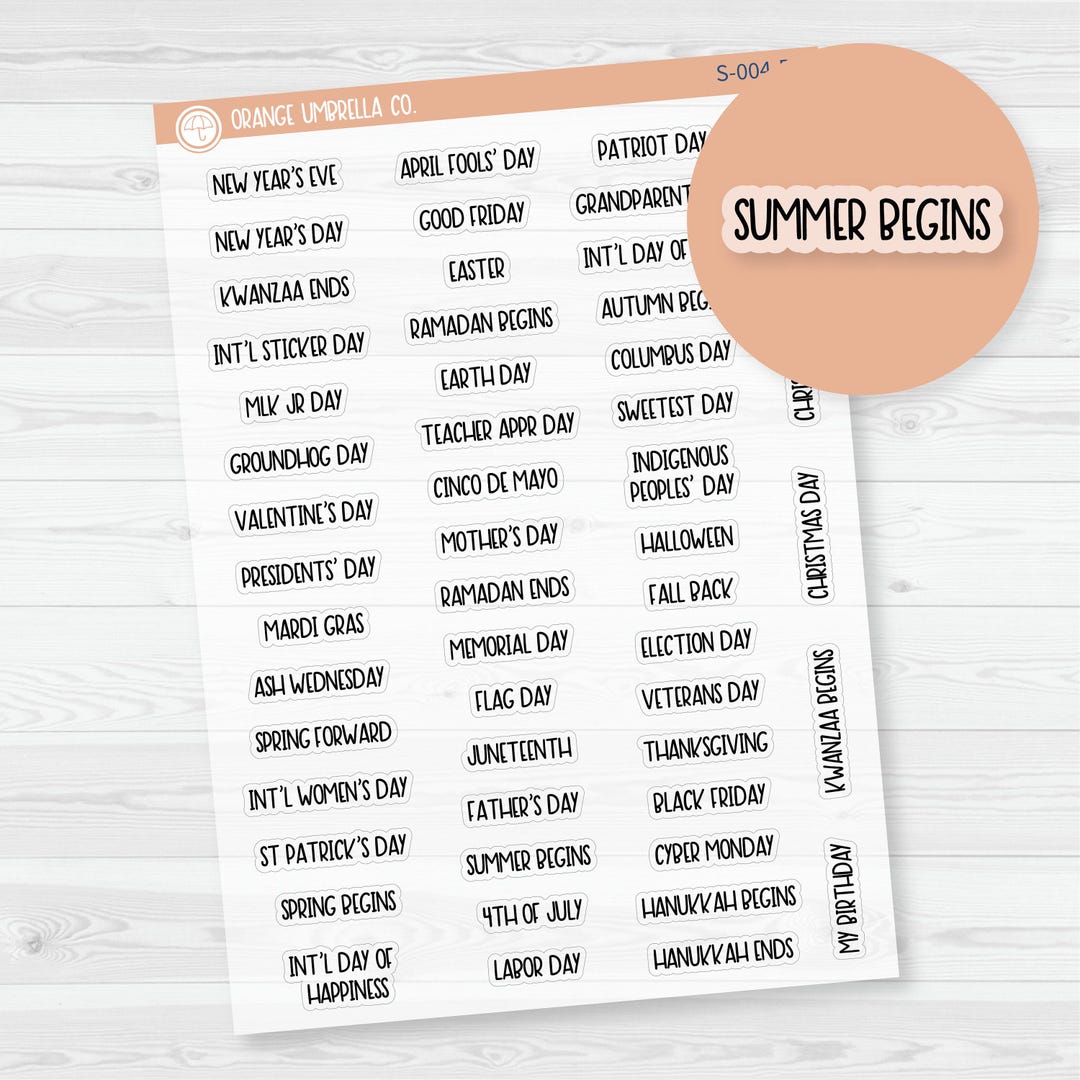 US Holiday - Mini Script Planner Stickers | F8 | Clear Matte | S-004 ...