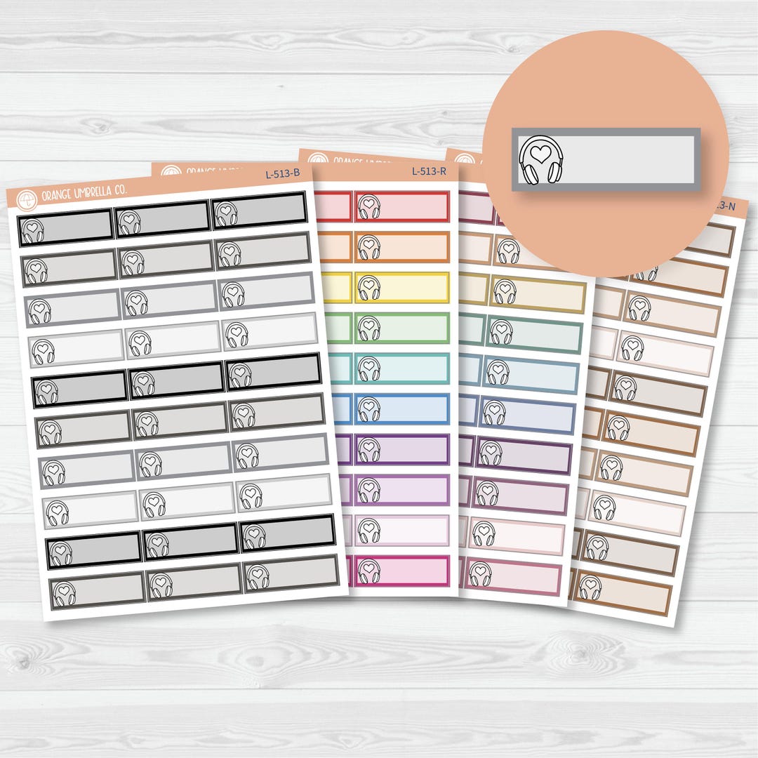 Hand Doodled Listening Color Planner Stickers | Headphone Solid Color ...