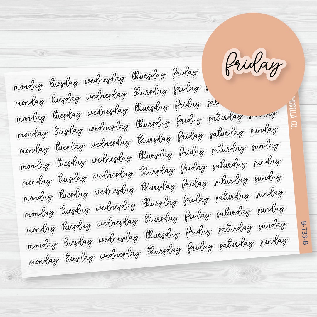 Day of the Week Header Planner Stickers | F15 | Clear Matte | B-733-BCM ...