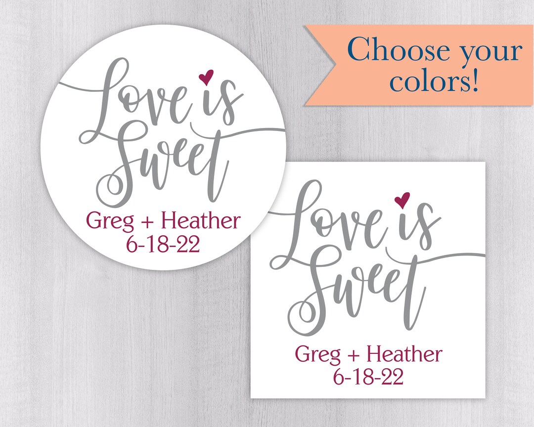 Love is Sweet, Wedding Favor Sticker, Wedding Stickers, Wedding Labels ...