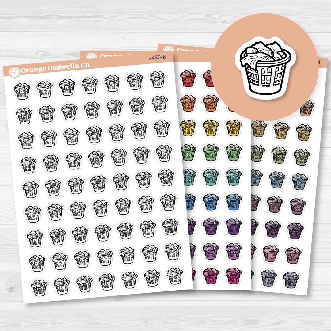 Hand Doodled Laundry Basket Planner Stickers, Icon Chore Labels | I-480 ...