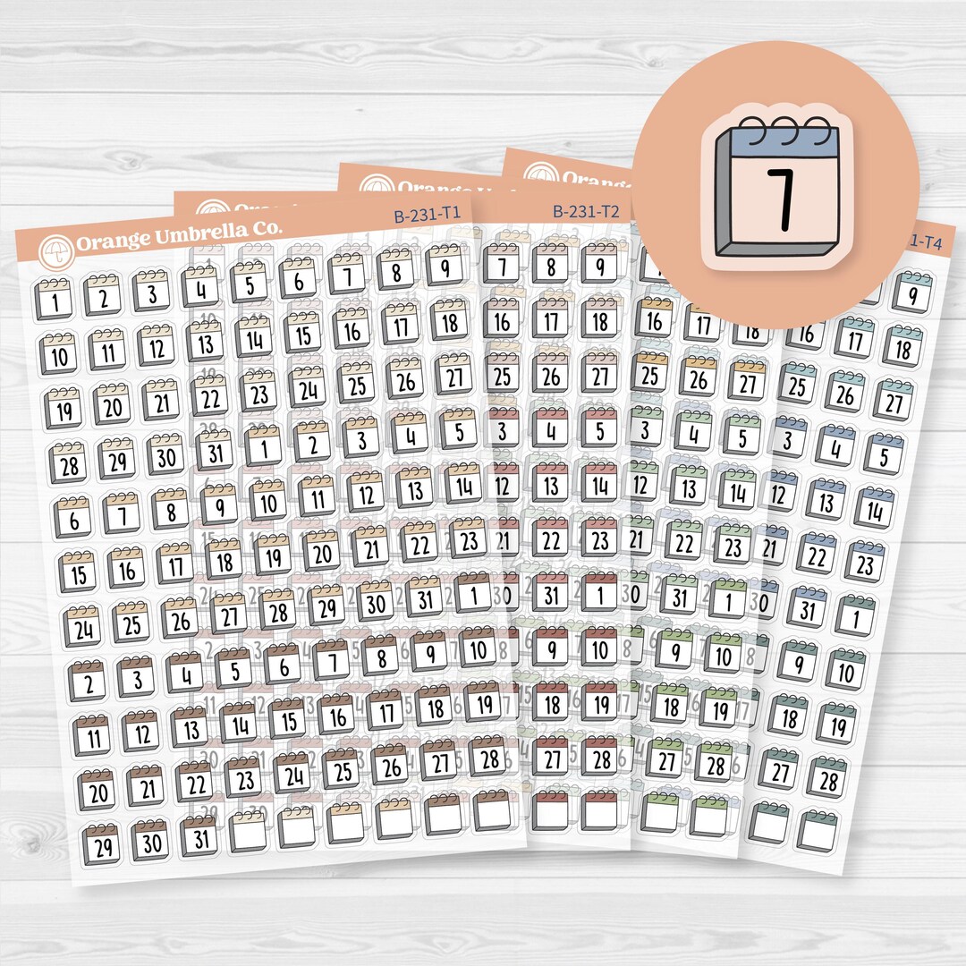 Calendar Date Dots | Font Monthly Planner Stickers | F17 Clear Matte ...