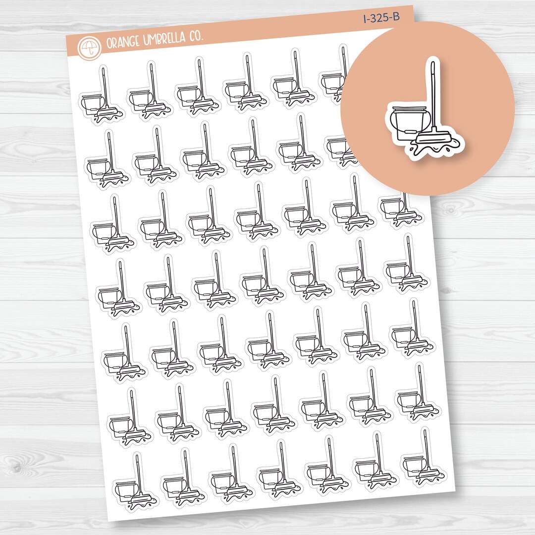 Mop and Bucket Icon Planner Stickers, Icon Chore Labels, Cleaning Icon ...
