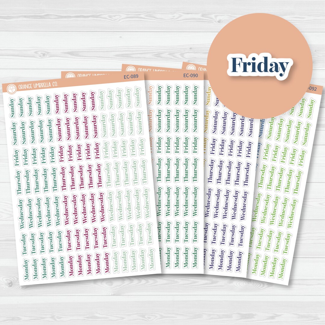 Days of the Week Script Planner Stickers | F19 | Erin Condren Evolve ...