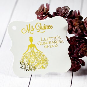 Mis Quince Favor Tags | Foiled Lettering Custom Birthday Favor Tags ...