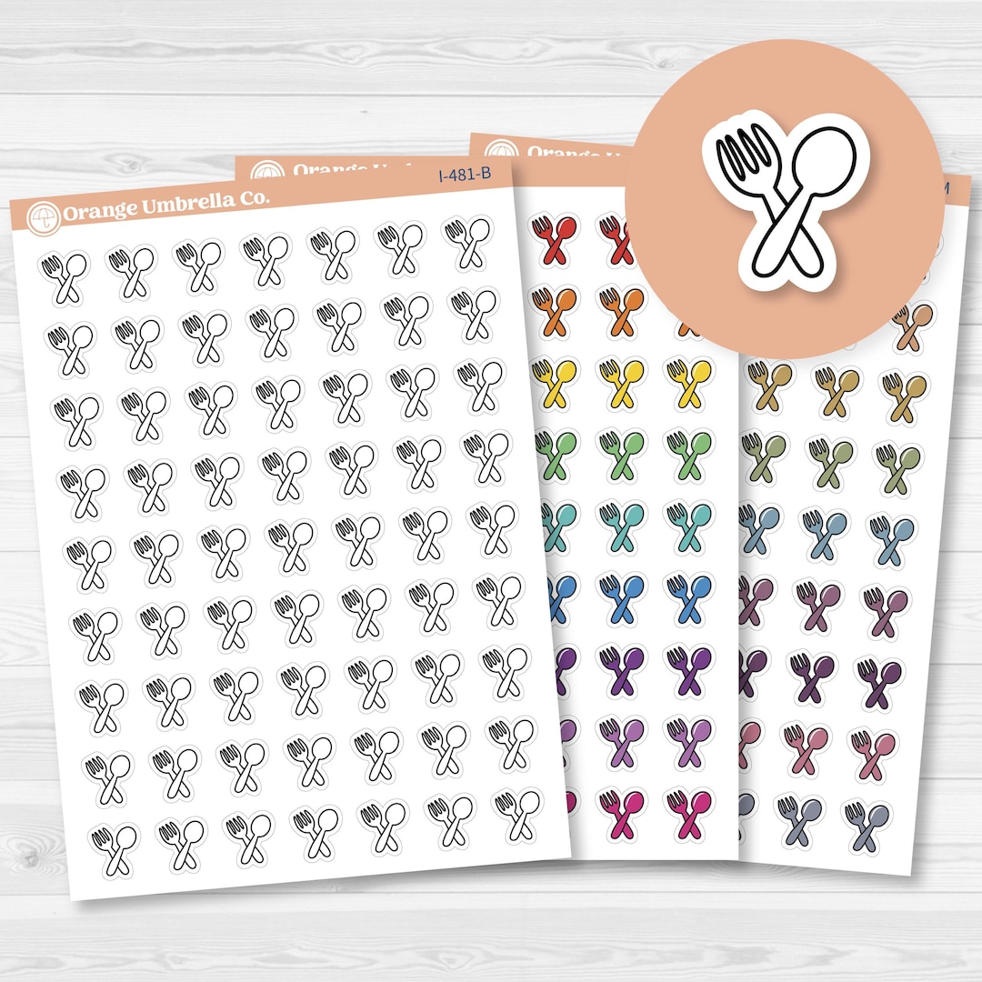 Meal Icons | Hand Doodled Fork and Spoon Icon Planner Stickers | I-481 ...
