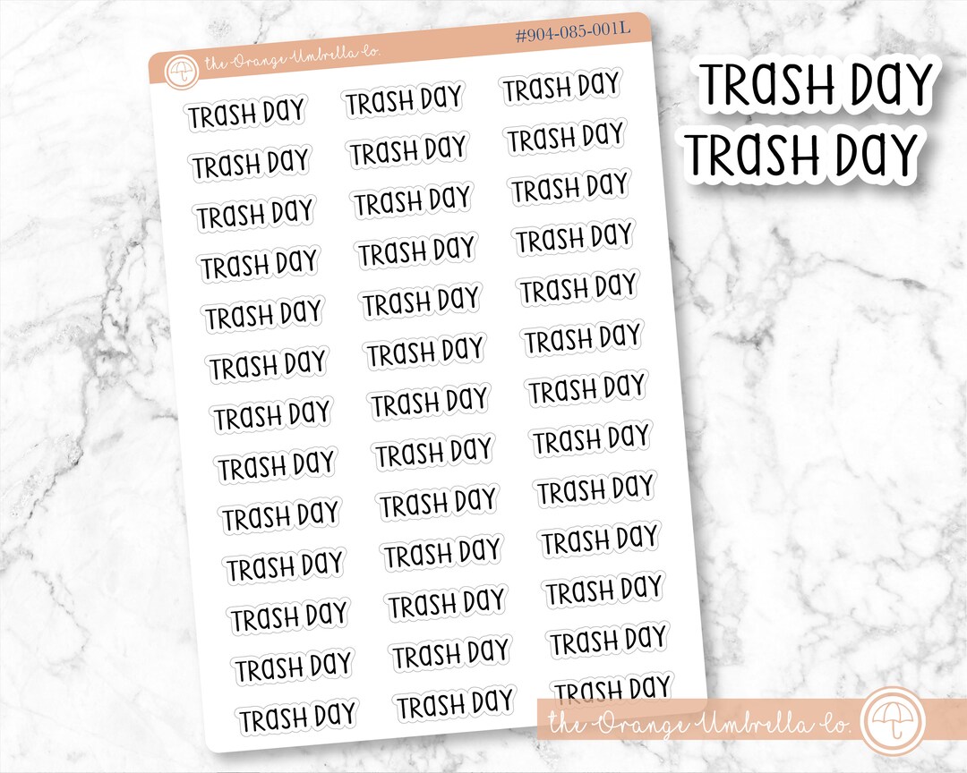 CLEARANCE Trash Day Script Planner Stickers F3 904-085-001L-WH - Etsy