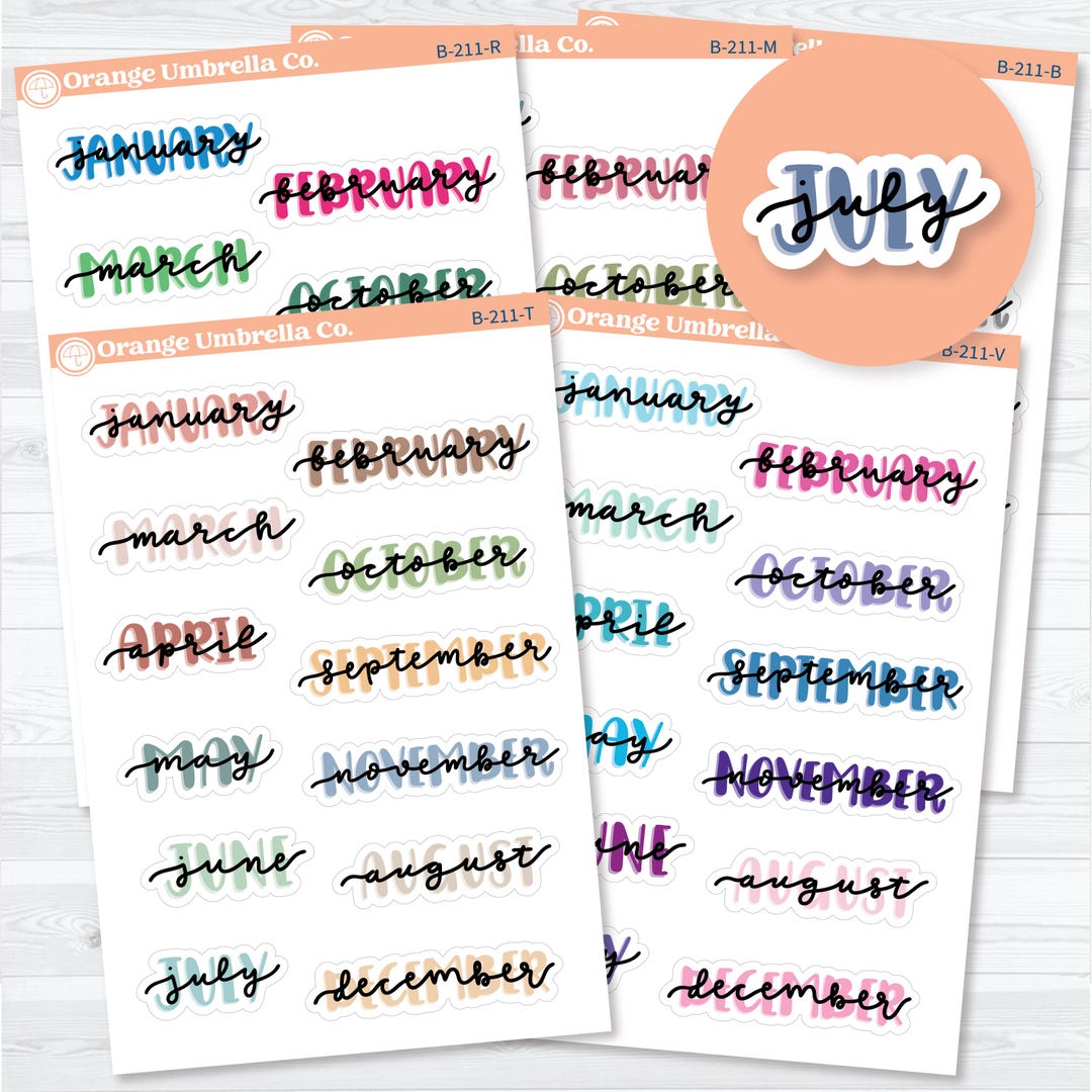 Large Hand Doodled Month Planner Stickers | Large Planner Month Labels ...