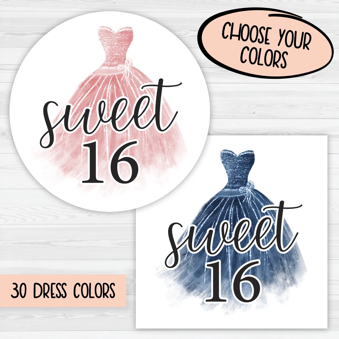 Printed Sweet Sixteen Stickers | Sweet 16 Favor Labels Fairytale ...