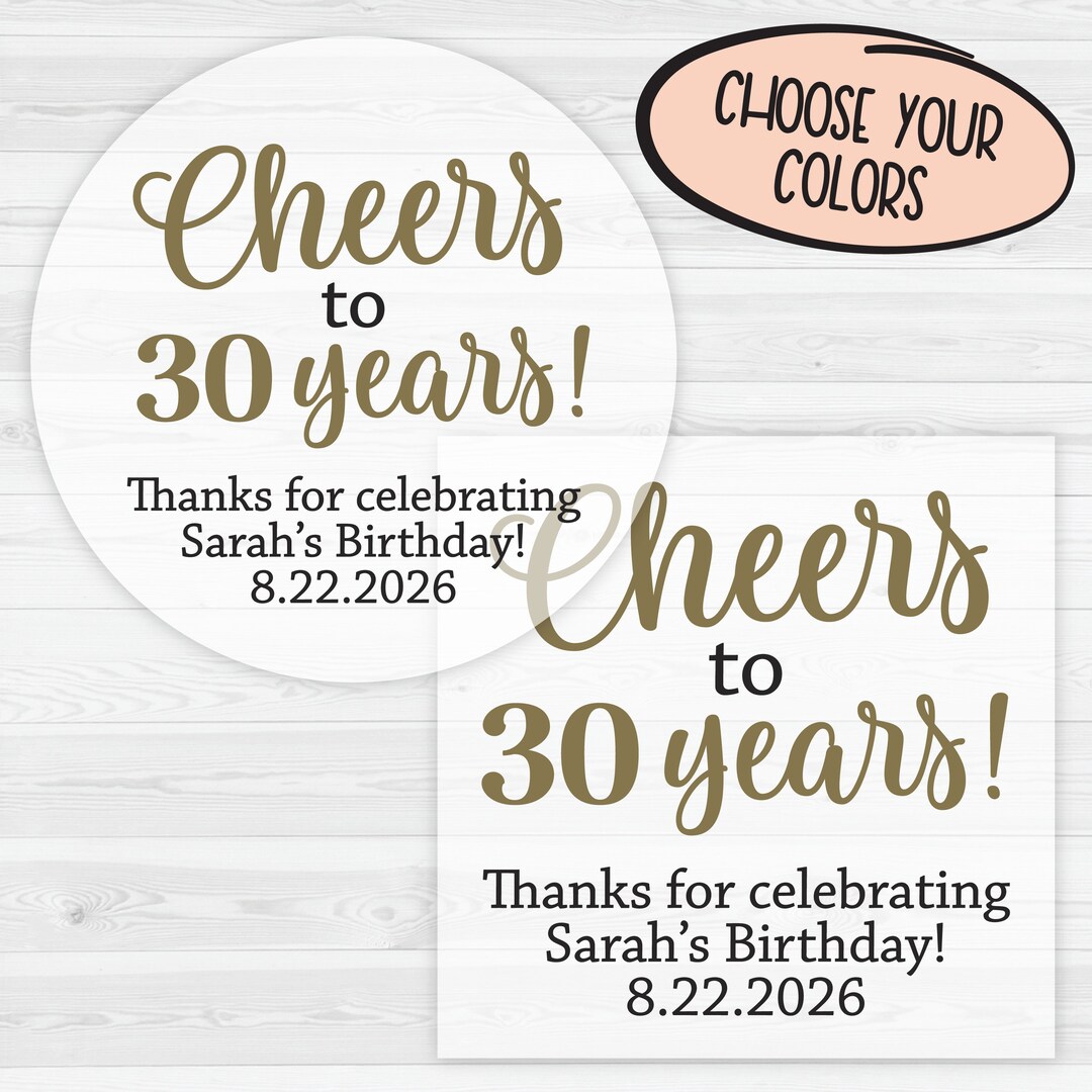 Cheers to 30 Years Stickers Pick Your Birthday Number Transparent ...