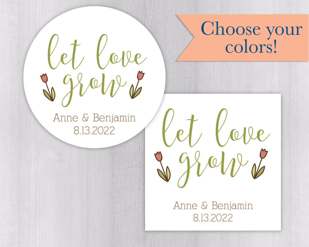Let Love Grow Stickers, Bridal Shower Favor Stickers, Wedding Favor ...