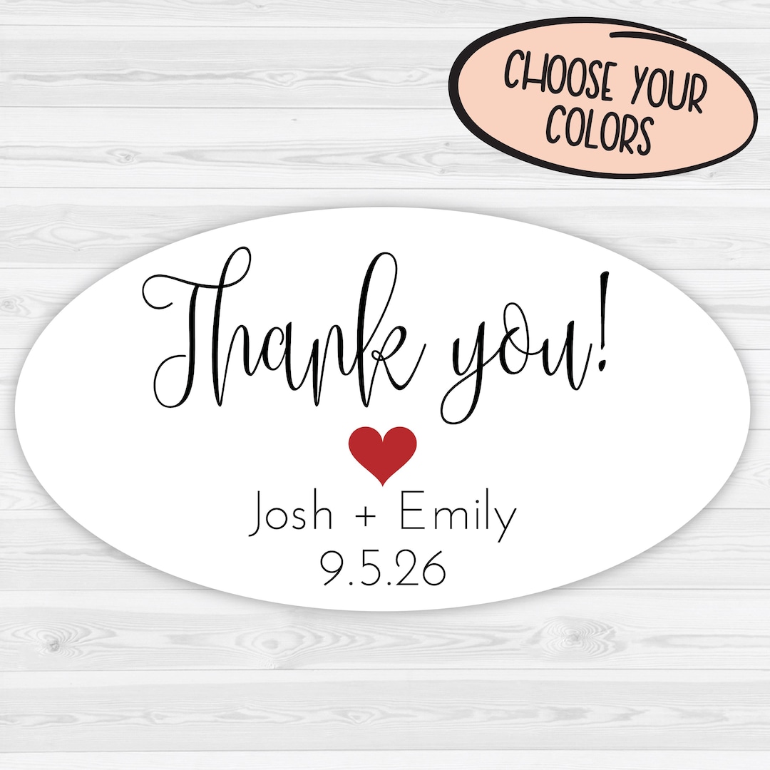Oval Wedding Thank You Stickers | Personalized Wedding Stickers | Thank ...