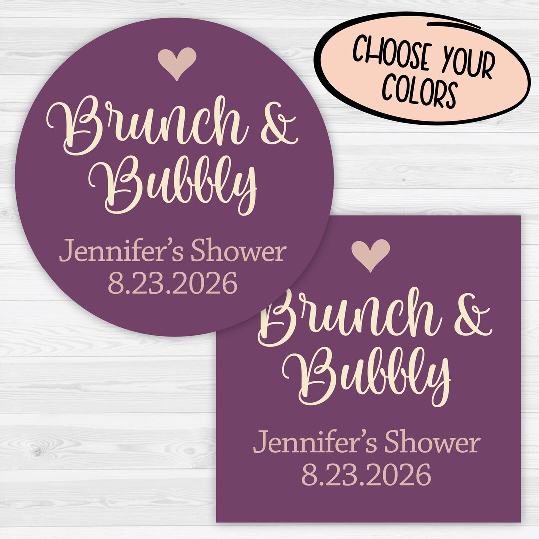Brunch & Bubbly Bridal Shower Stickers | Alcohol Brunch Favor Labels ...