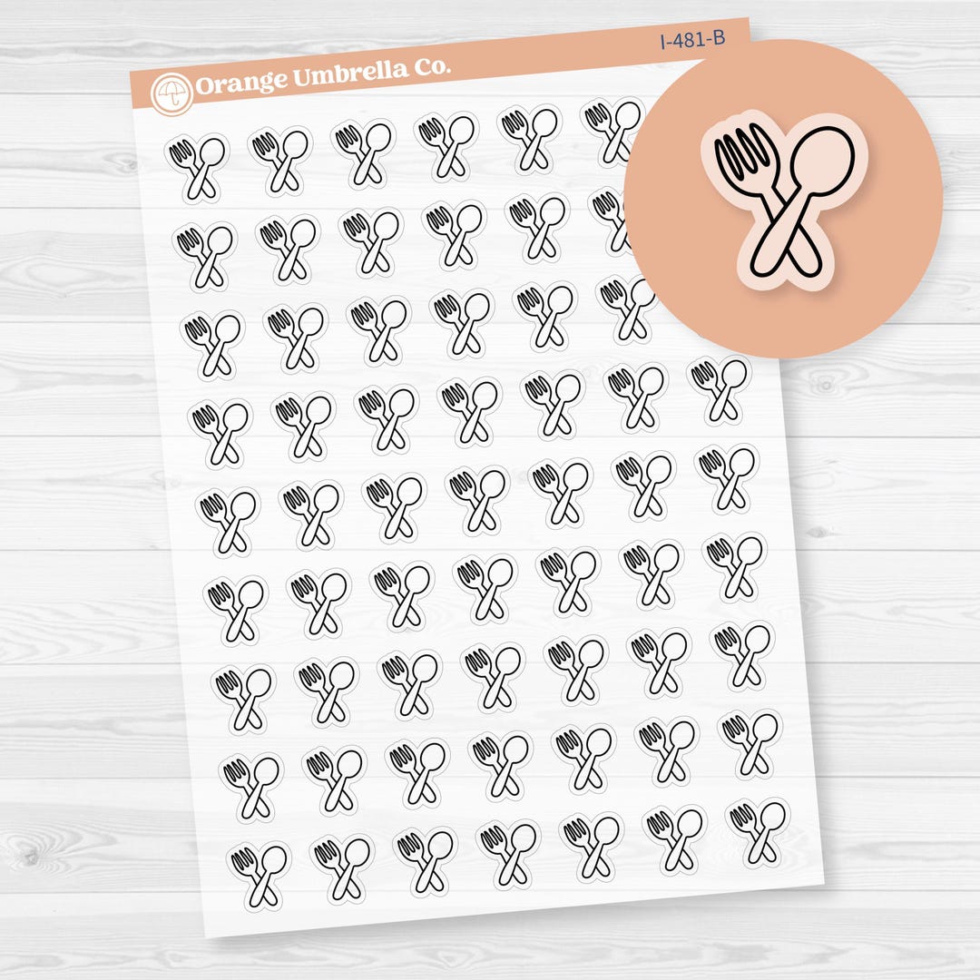 Meal Icons | Hand Doodled Fork and Spoon Icon Planner Stickers | Clear ...