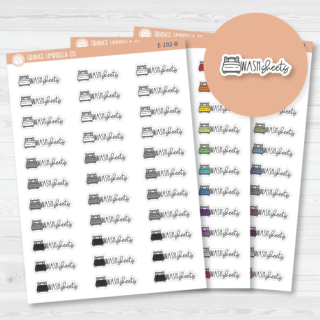 Wash Sheets Icon Script Planner Stickers | FC12 | E-192 - Etsy