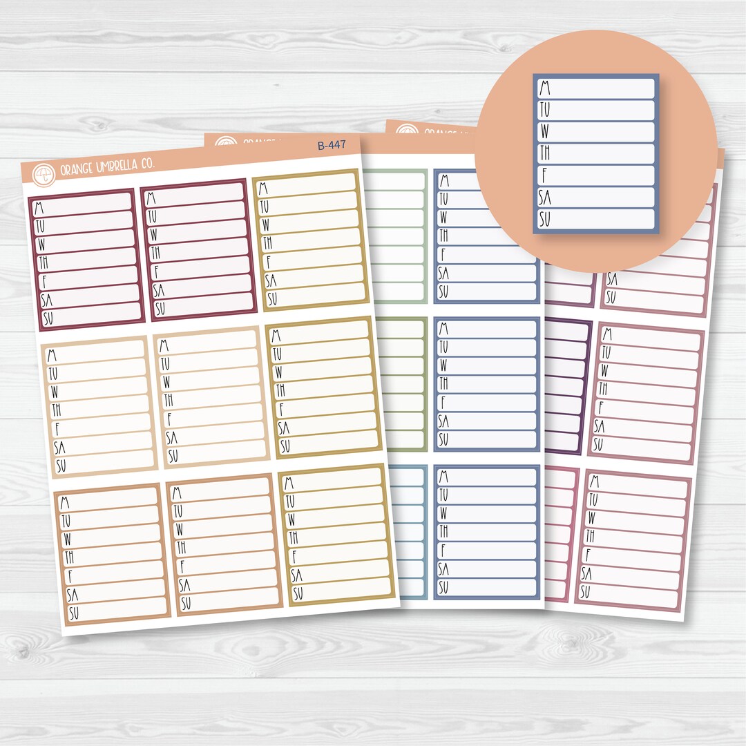 Side Bar Weekly Habit Tracker Planner Stickers, Blank Labels for ...