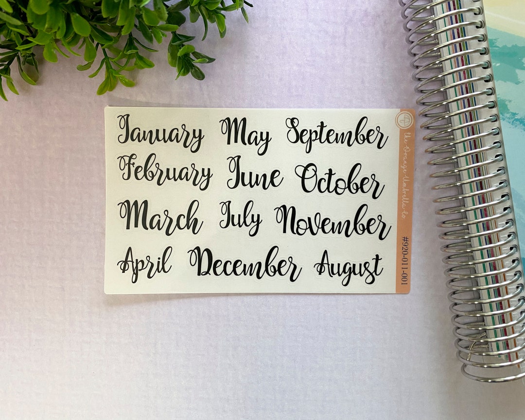 Month Name Script Planner Stickers 7x9 ECLP Clear Matte B-323-BCM - Etsy