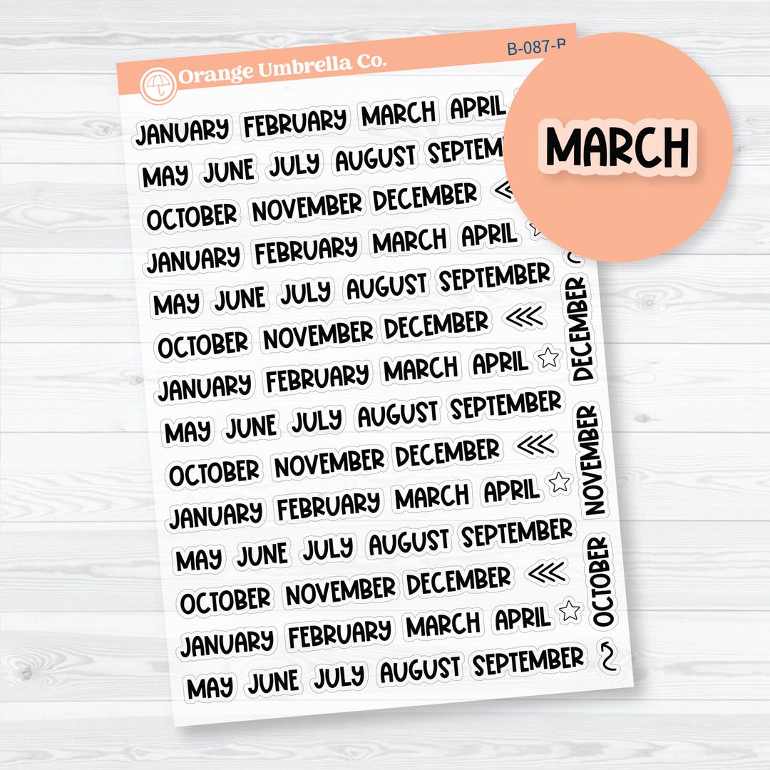 Mini Months Funky Font Clear Matte Planner Stickers | Monthly Labels ...